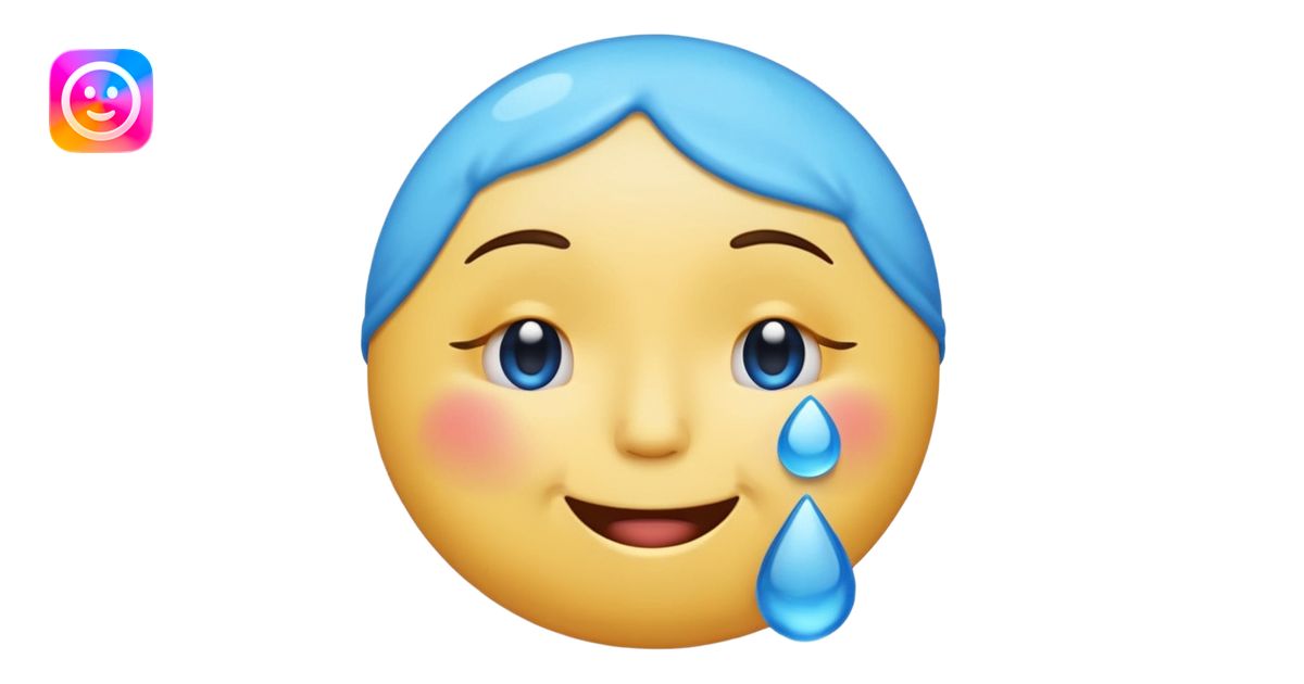 Pleading Face emoji, smiling with closed eyes and two large blue tears ...
