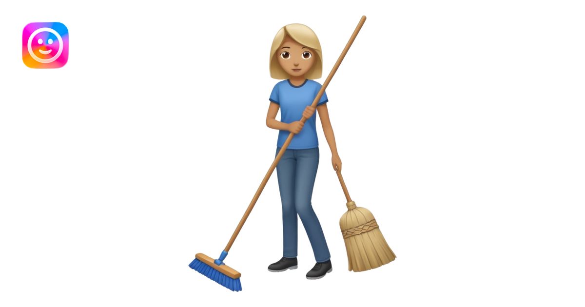 Person sweeping the floor with one broom emoji | AI Emoji Generator
