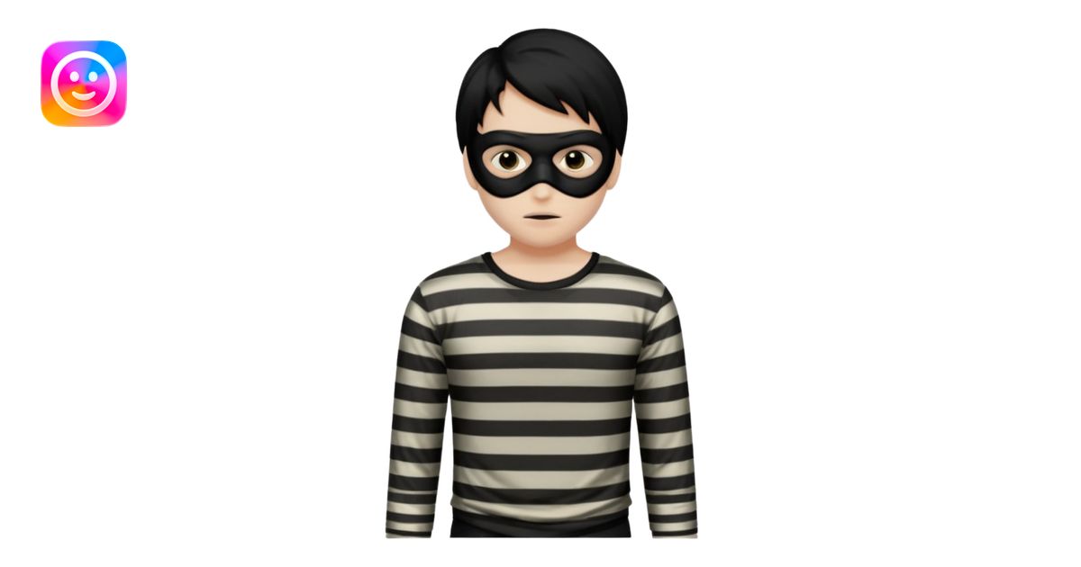Thief in black mask and stripped shirt emoji | AI Emoji Generator