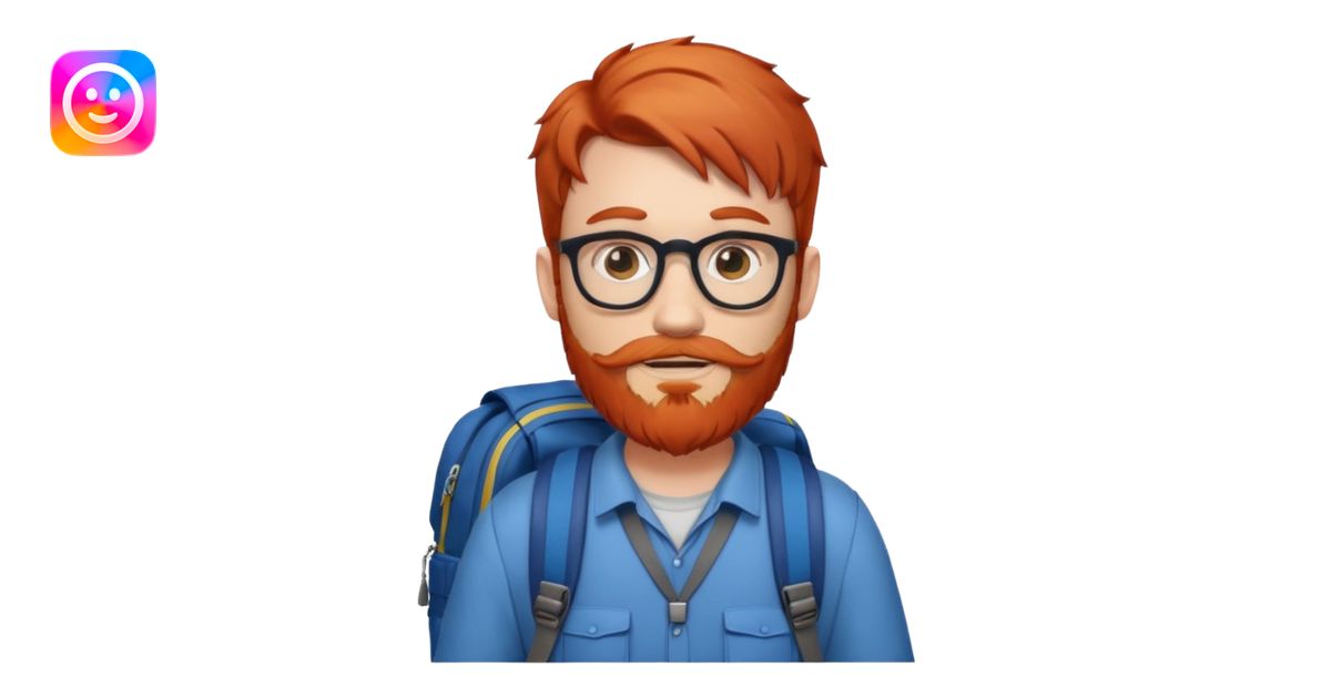 red headed nerd with beard and backpack emoji | AI Emoji Generator