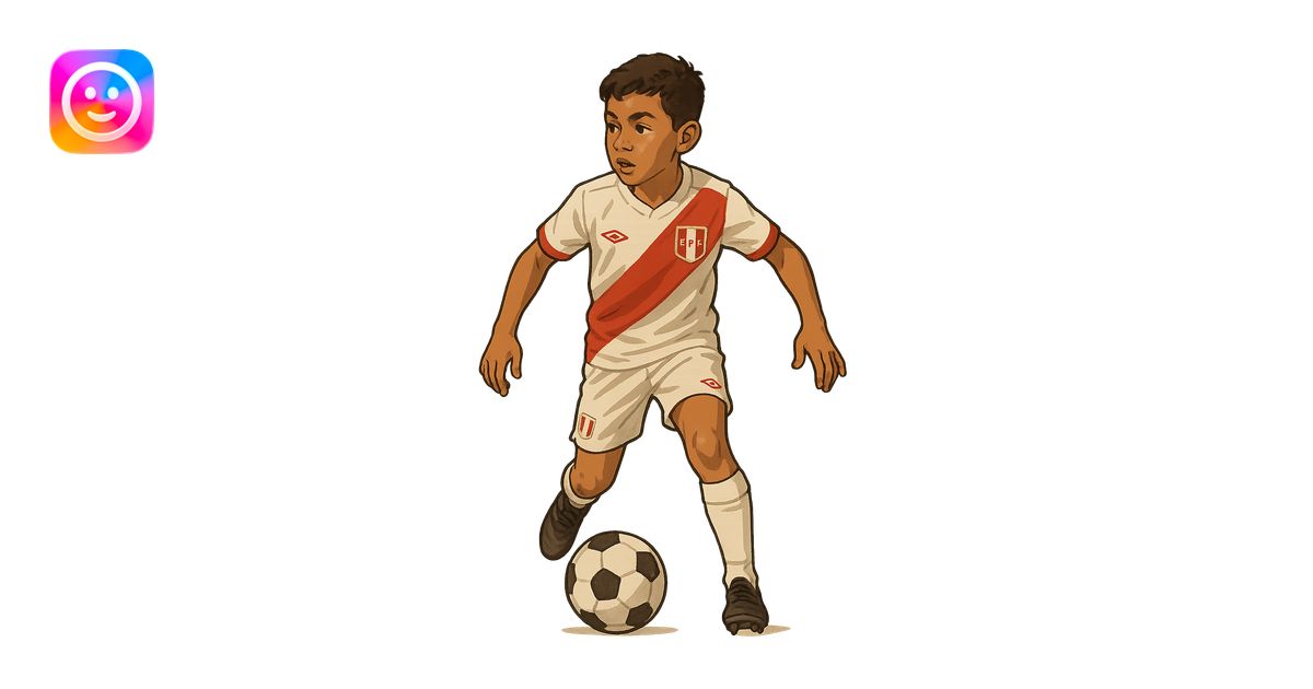 young Peruvian soccer player in action with ball, simplified realistic ...