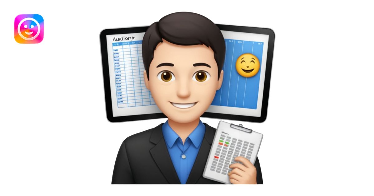 smile male dark short hair auditor with spreadsheet emoji emoji | AI ...