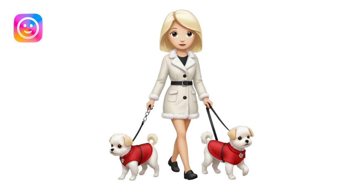 blonde woman, walking a small maltese dog. emoji | AI Emoji Generator