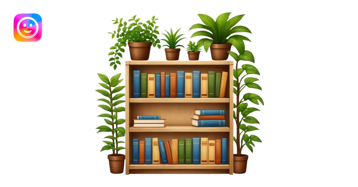 ikea bookshelf filled with books and plants, cozy vibe emoji | AI Emoji ...
