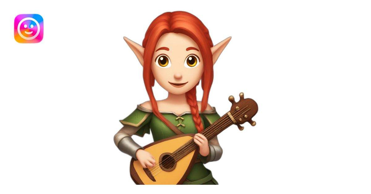 Baldurs gate 3 top half of female elf bard with red hair playing a lute ...