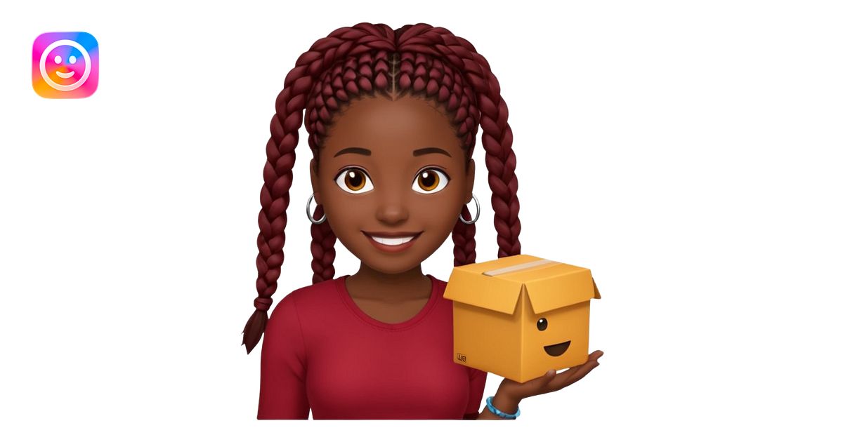 Black girl with box braids and a dark red top emoji | AI Emoji Generator