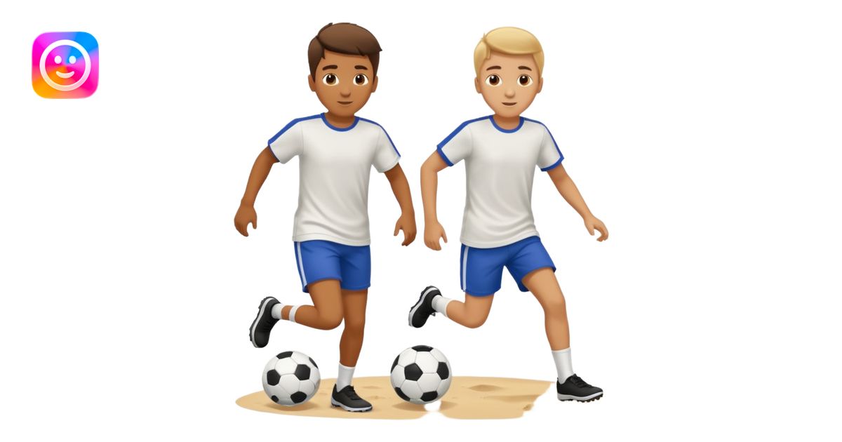 Two boys playing soccer at the beach. emoji | AI Emoji Generator