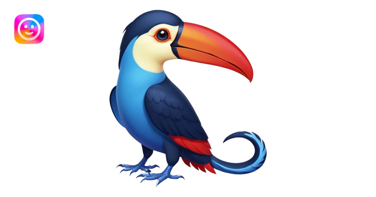 Blue tropical toucan-fakemon-bird, with red long beak, with a short ...
