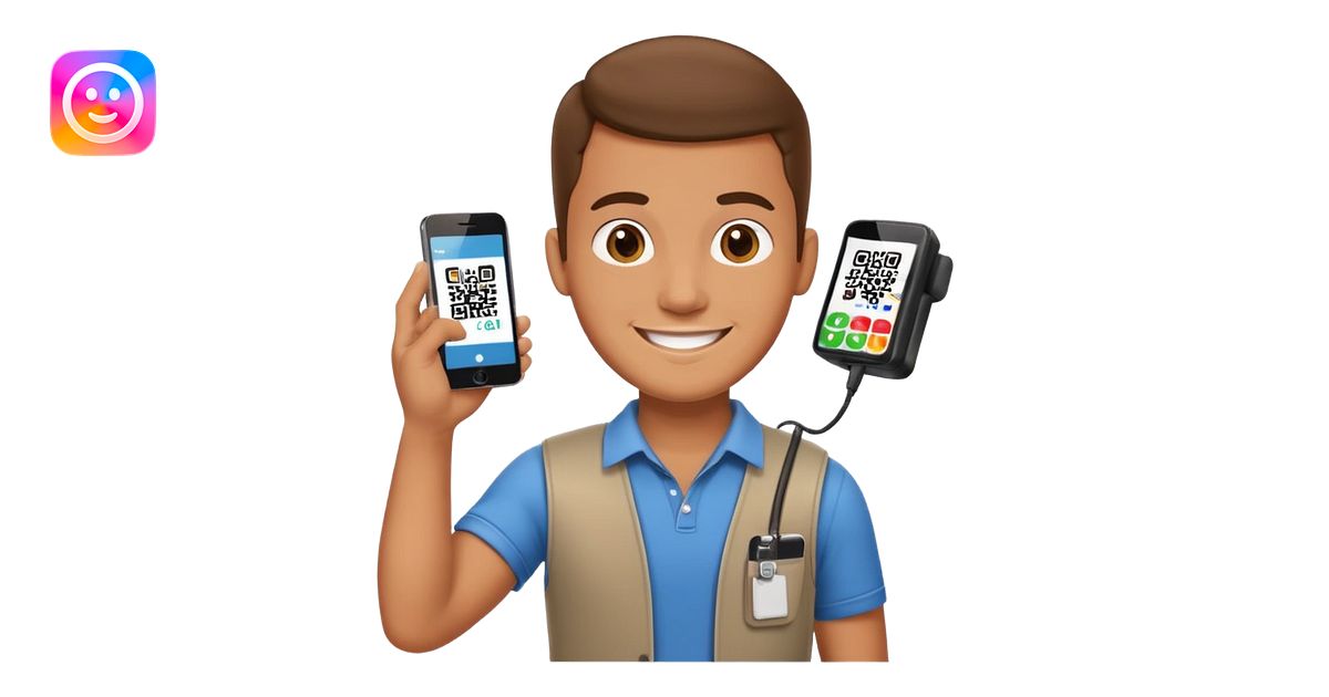 Draw a male tourist who pointed his phone to scan a QR code at a POS ...