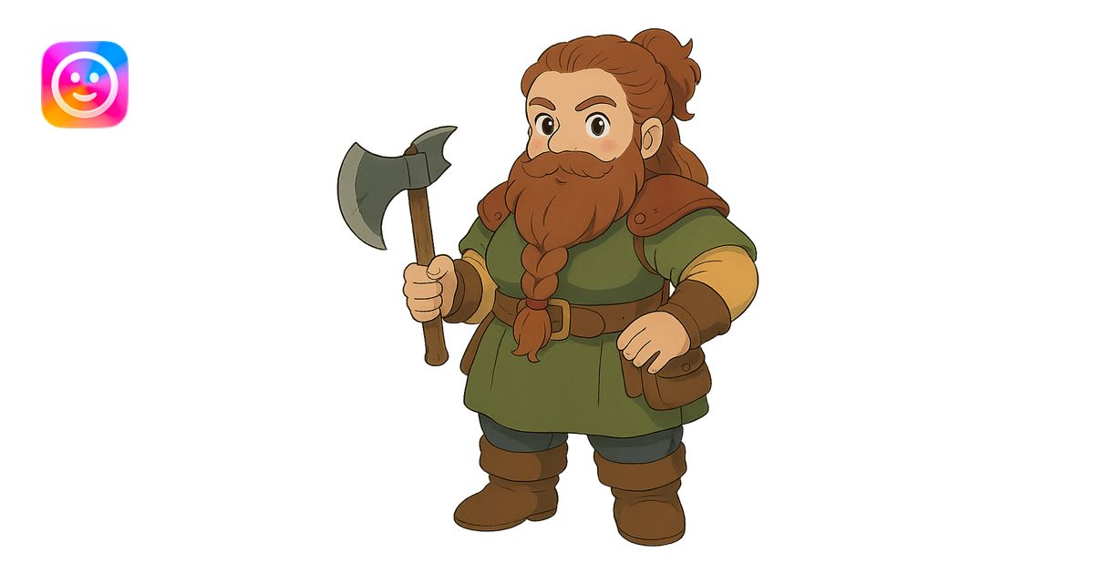 ghibli style bearded female dwarf from DnD image | AI Emoji Generator