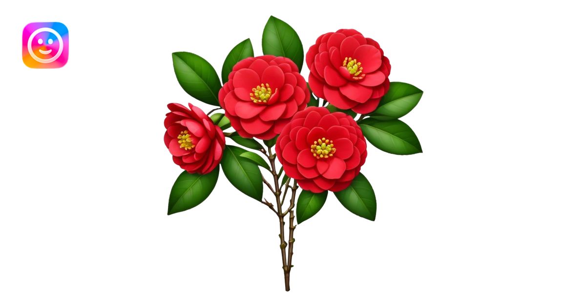 bouquet Red Camellia, luxuriant, stem, leaf emoji | AI Emoji Generator