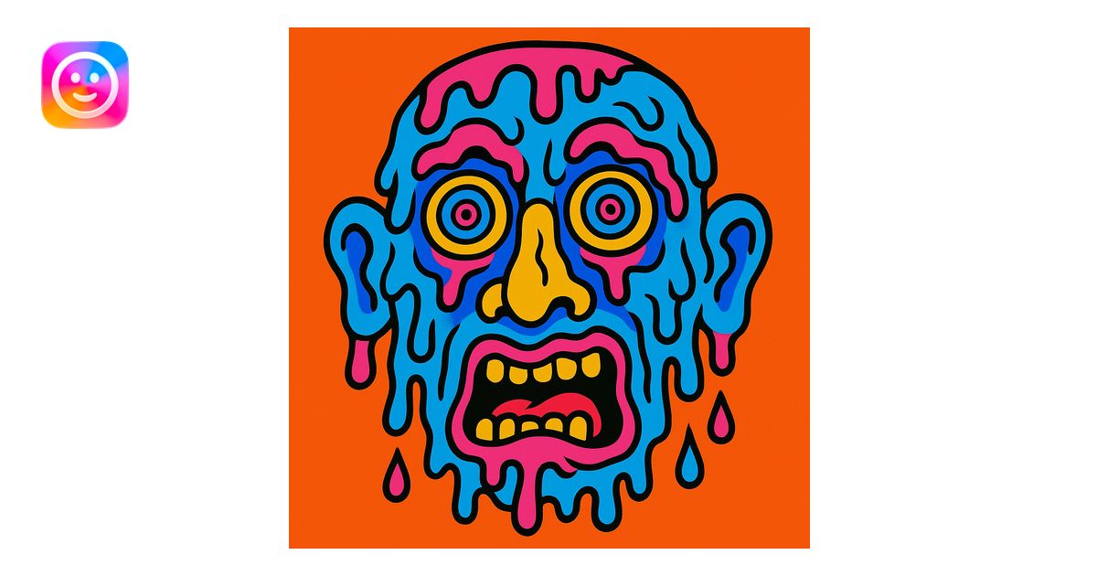 freaky face, surreal, melting, vibrant colors, cartoon style ...