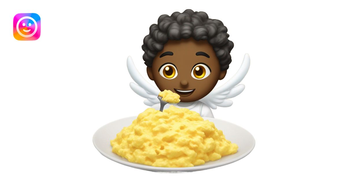 Angel eating scrambled eggs emoji | AI Emoji Generator