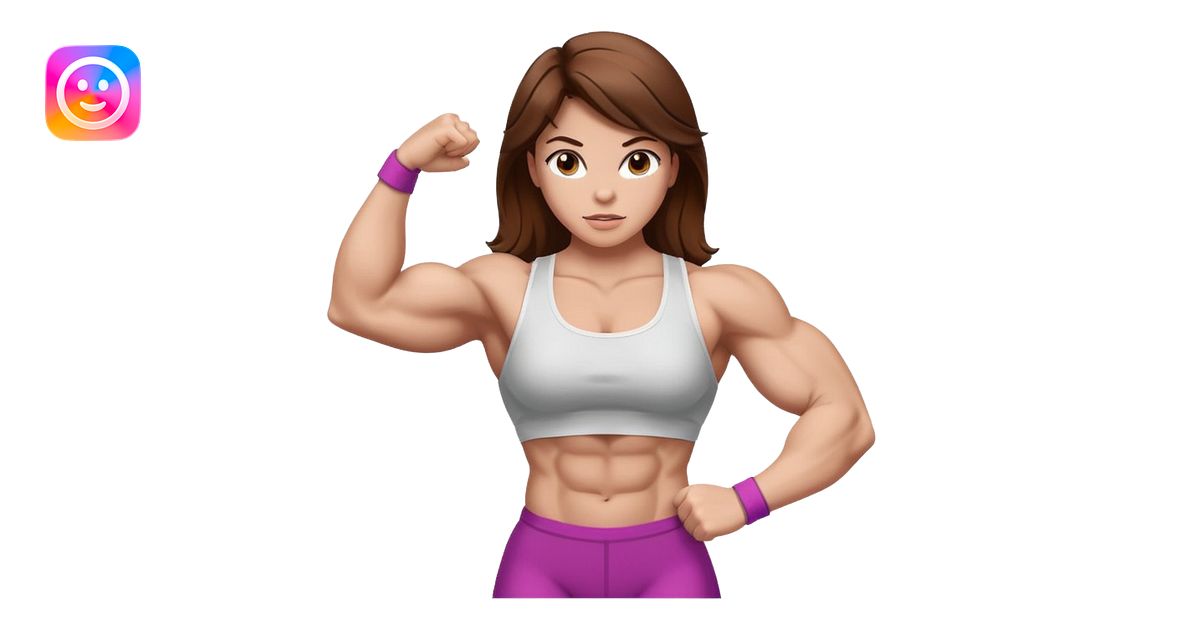 Strong muscle girl brown hair flexing white emoji | AI Emoji Generator