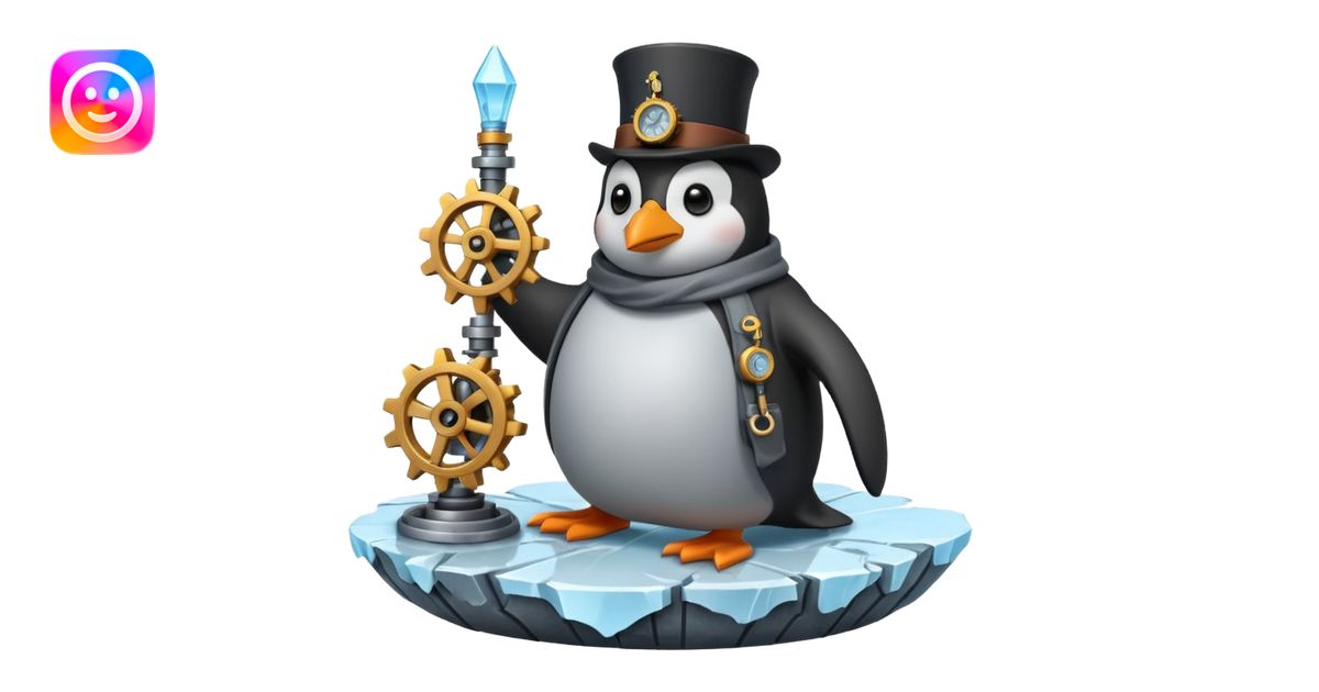 a steampunk engineer penguin fixing a complex gears system on top of an ...