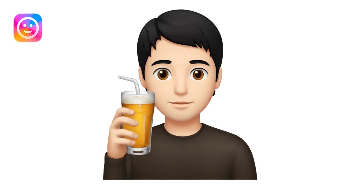 Guy with black hair brown eyes drinking emoji | AI Emoji Generator