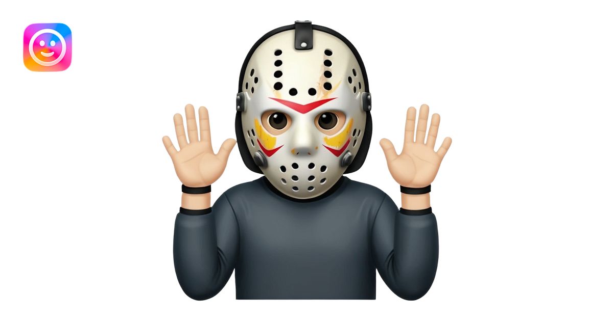 a cartoon image of Jason Voorhees, looking cute, with his hands ...