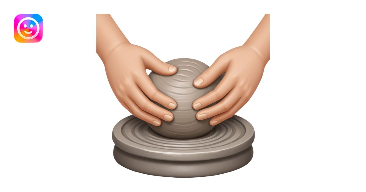 two hands kneading a ball of clay over a silver pottery wheel emoji ...