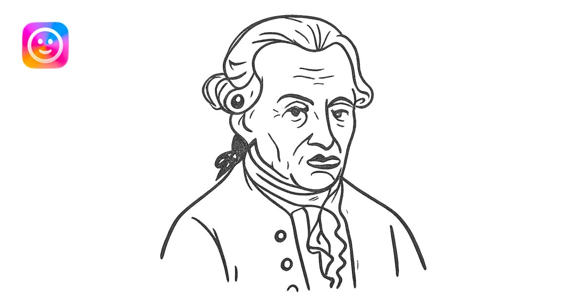 black outline sketch of the famous portrait of philosopher Immanuel ...