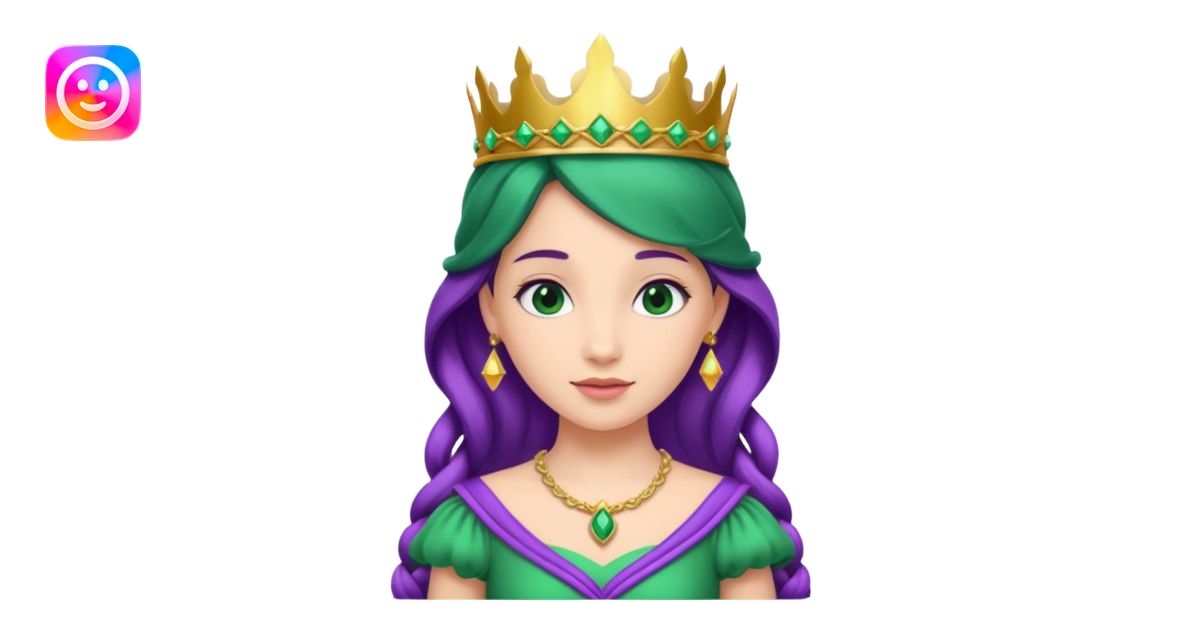Princesses, with Gold Crown on purple braid hair, with green dress ...
