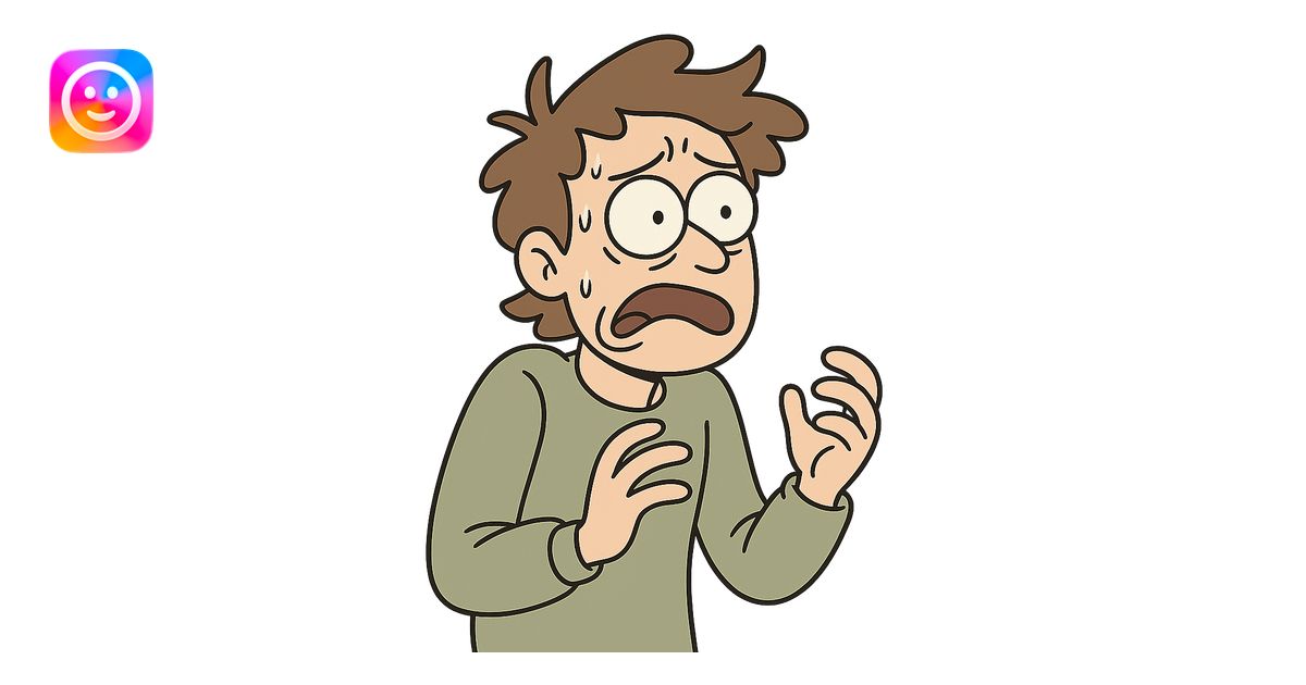 a person with wide eyes and tense posture, anxious, cartoon style ...