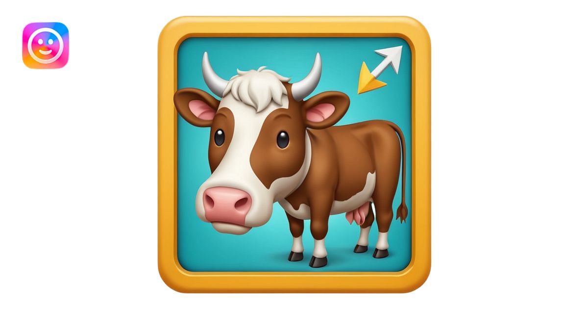 A simple emoji icon showing a cow and buffalo inside an upload frame ...