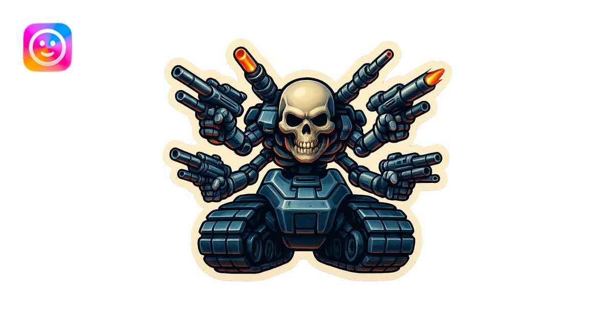 Create a skull robot tank inspired by the attached images, featuring a ...