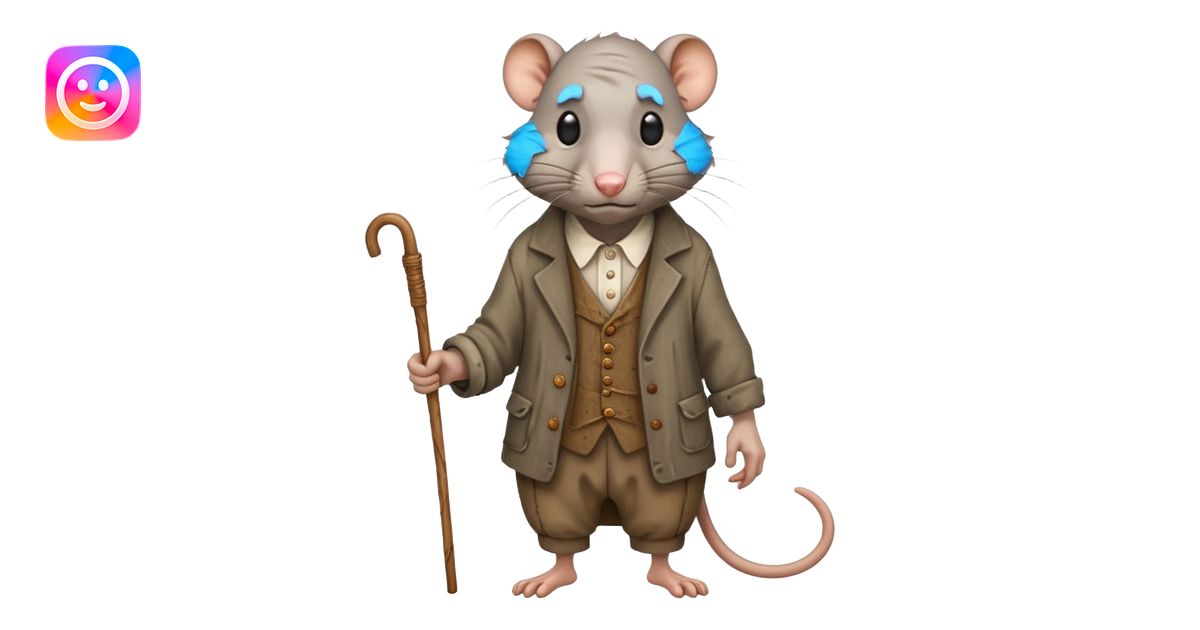 Old rat walking with old clothes and a cane emoji | AI Emoji Generator
