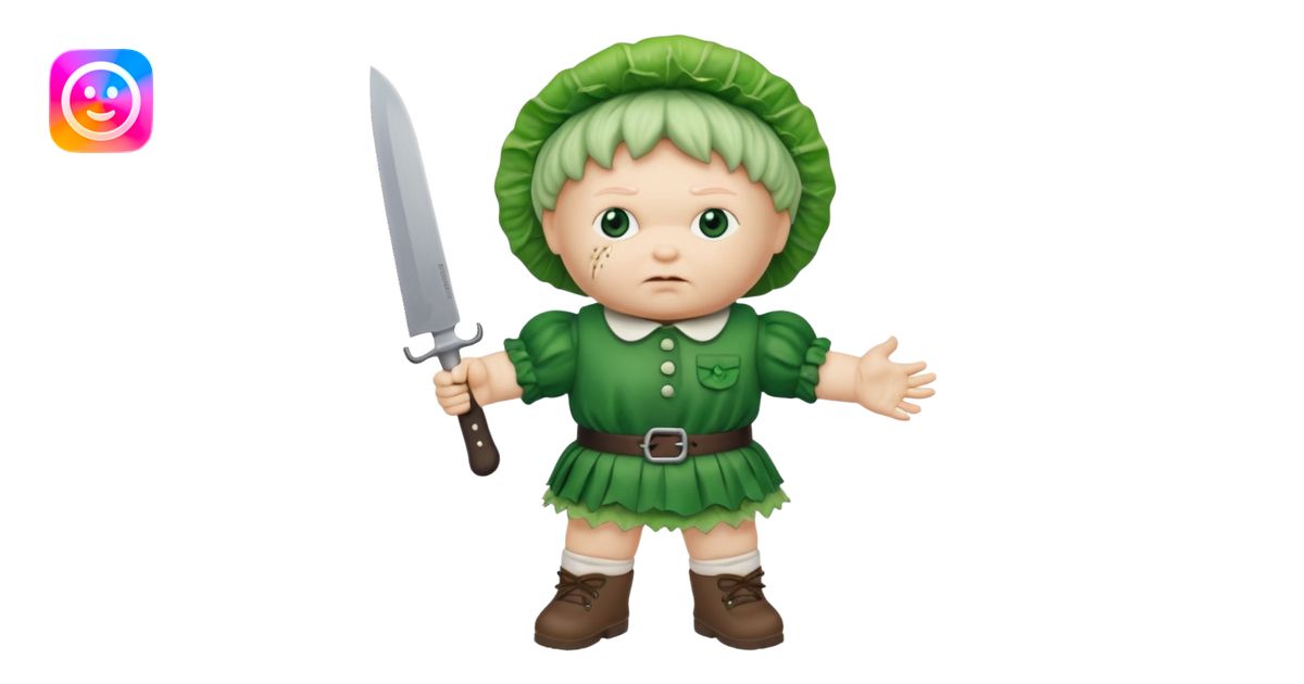 Evil cabbage patch doll with knife emoji | AI Emoji Generator