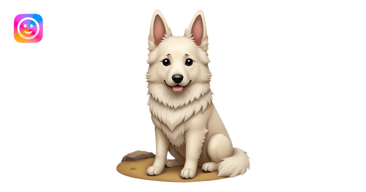 White belgian Shepard sit in A sunset emoji | AI Emoji Generator