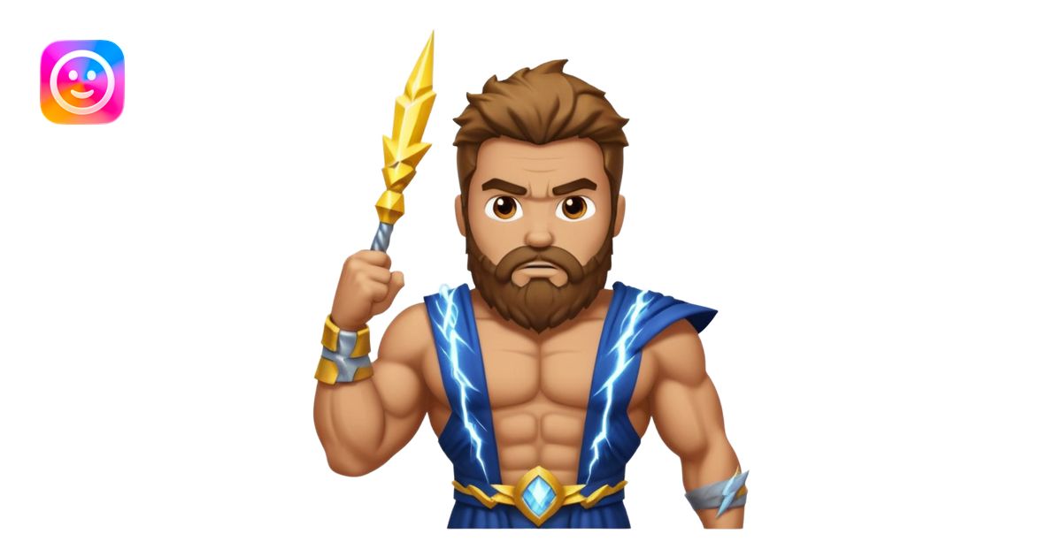 An emoji of the Greek god Zeus. He is a powerful, bearded man with a ...