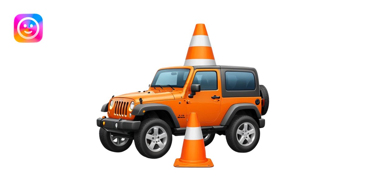 Jeep Wrangler running over a white traffic cone, tire contact visible ...