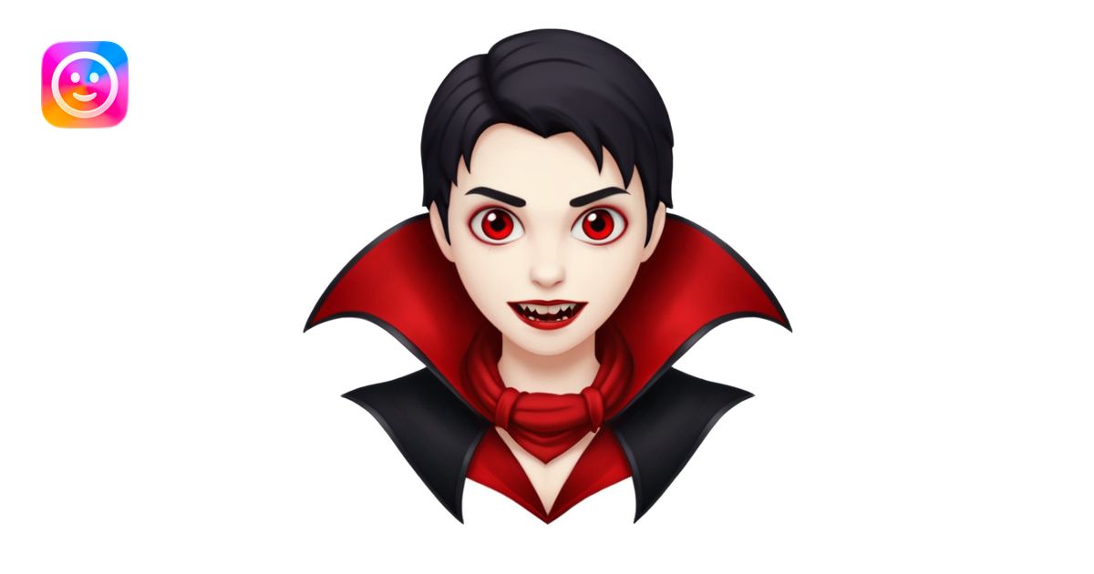 Vampire with red scarf and fangs emoji | AI Emoji Generator