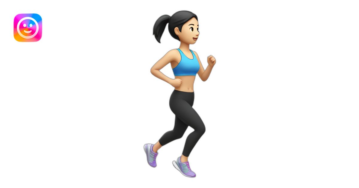 female asian runner with black short，jogging， side view，full body emoji ...