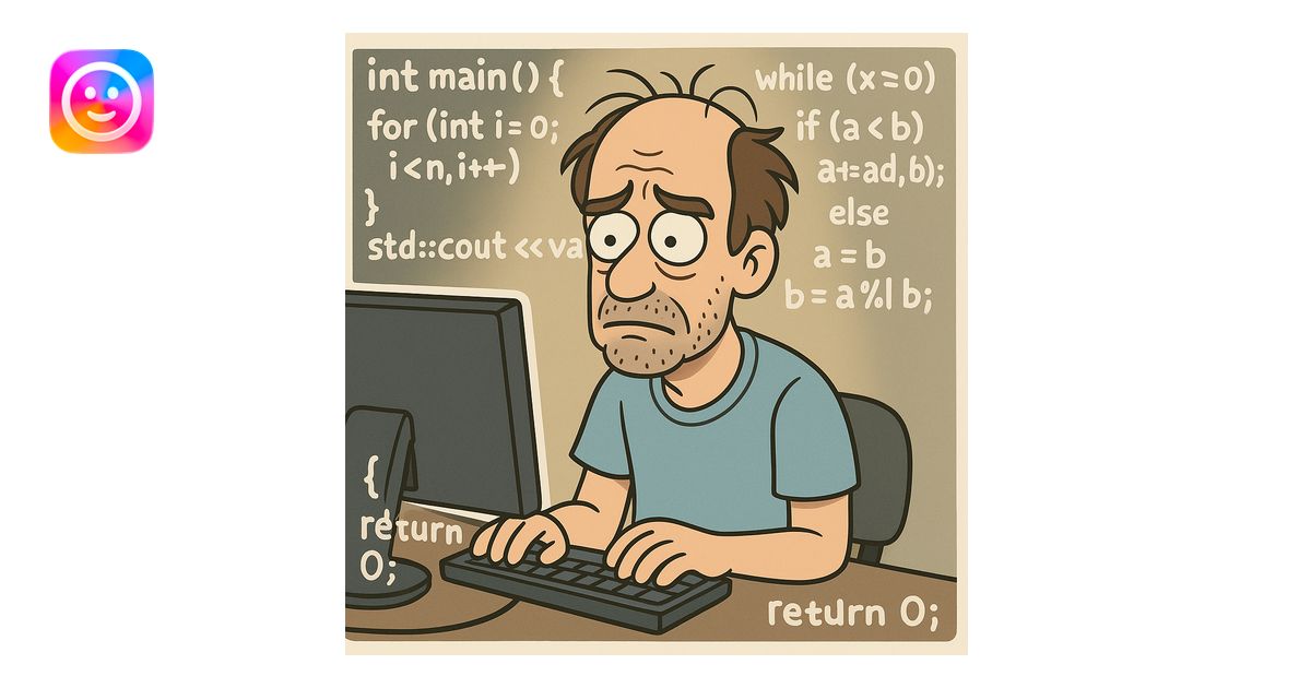 Terry A. Davis as a computer programmer, surrounded by code, cartoon ...