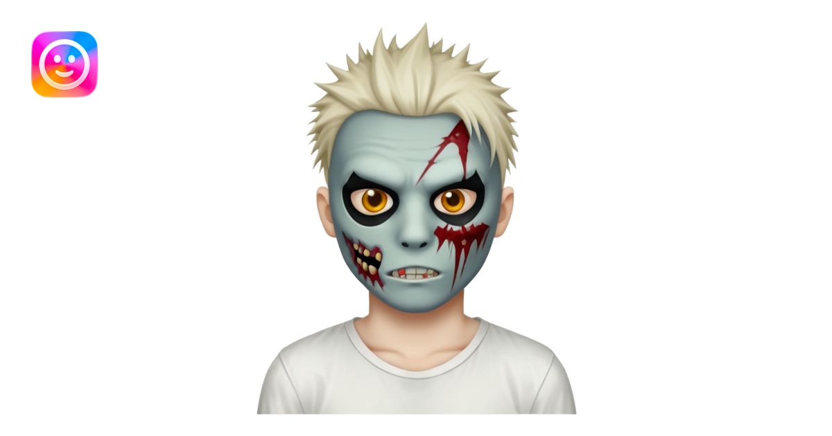 zombie boy with spiky emo hair and white shirt emoji and He wears an ...