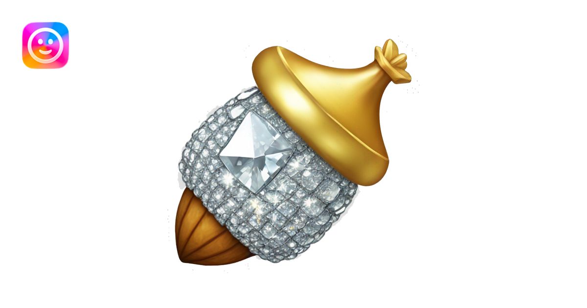 a sparkling diamond acorn, with stem of gold emoji | AI Emoji Generator