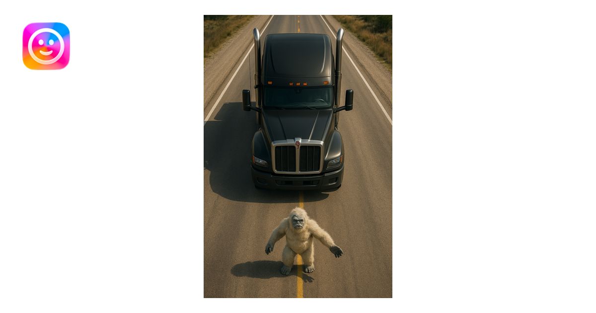 Make the scene more realistic: a tiny abominable snowman on a long road ...