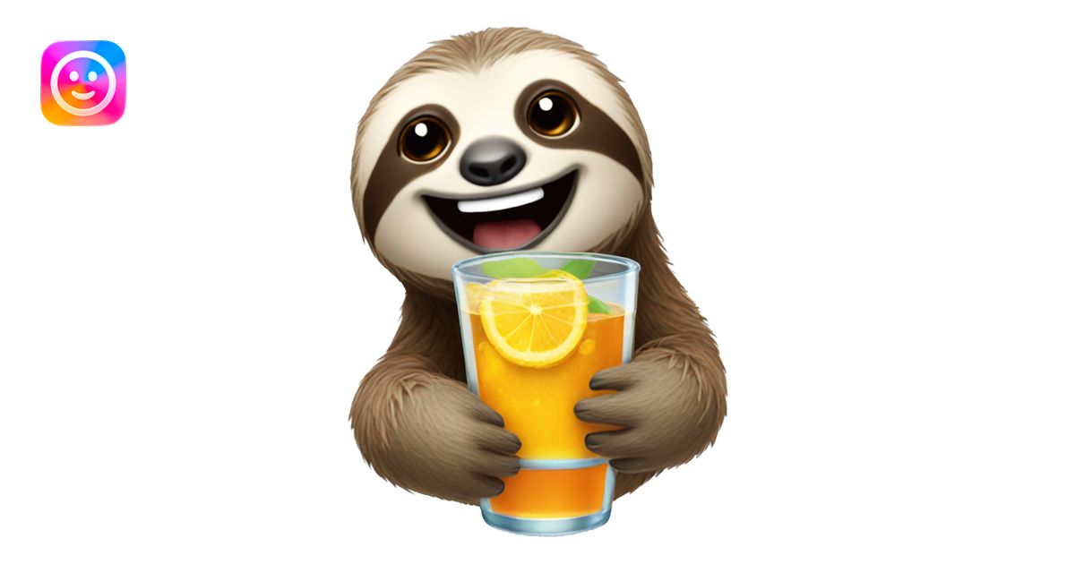 happy sloth with spritz emoji | AI Emoji Generator