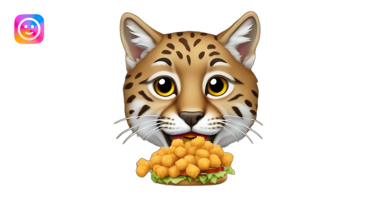 Bobcat eating a cheeseburger with a side of tater tots emoji | AI Emoji ...