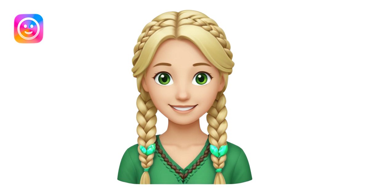 woman, long blond hair,green eyes, smiling, one braid to the side emoji ...
