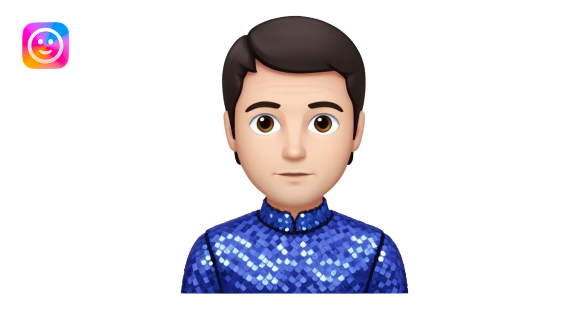 Jeff East, Actor with dark brown hair, periwinkle sequin outfit emoji ...