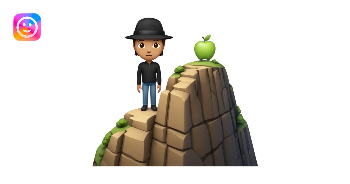 A 3D emoji of a person standing at the edge of a steep cliff in Apple ...