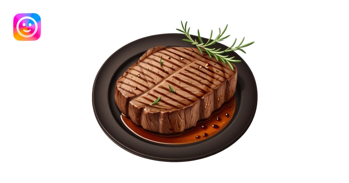 Draw a grilled steak on a plate with grill marks & rosemary garnish ...