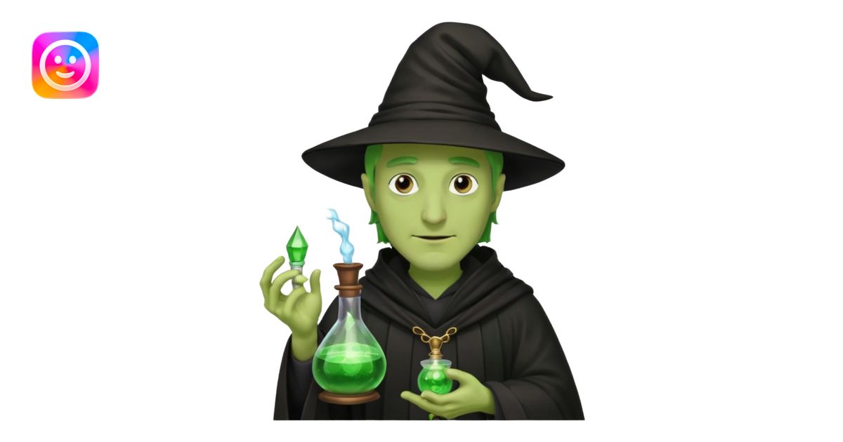 Green-skinned male wizard with a long nose, wearing a black hat and ...
