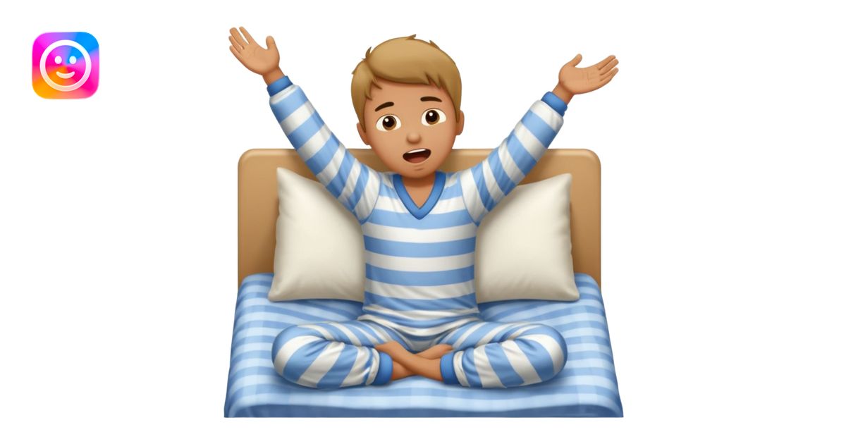emoji- of a cute stretching boy waking up in bed emoji | AI Emoji Generator