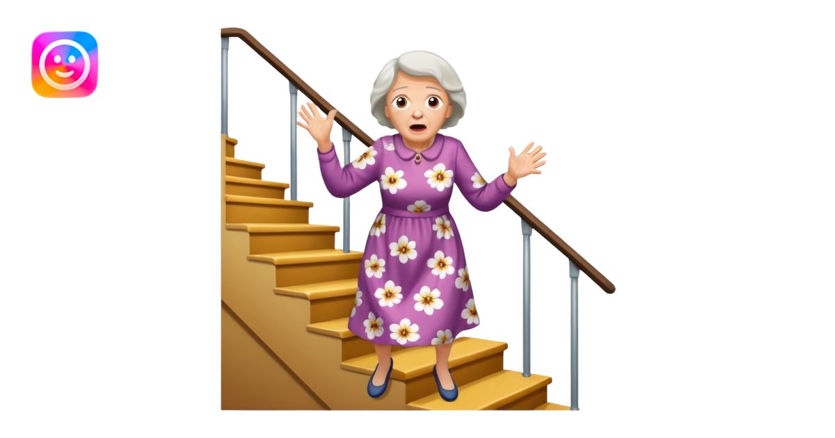 Make a emoji of a grandma falling down the stairs. emoji | AI Emoji ...