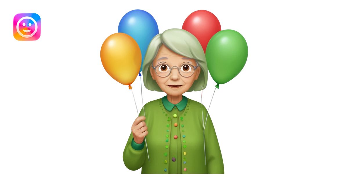 balloons holder old woman green clothes emoji | AI Emoji Generator