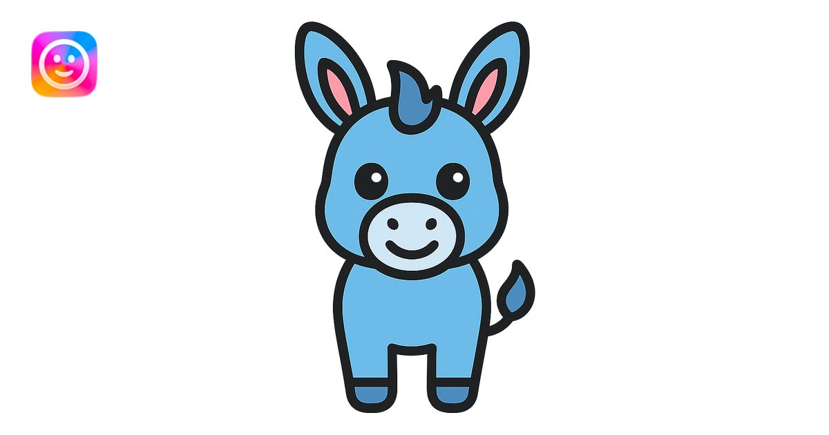 cute blue donkey with big eyes and friendly smile, simple flat design ...