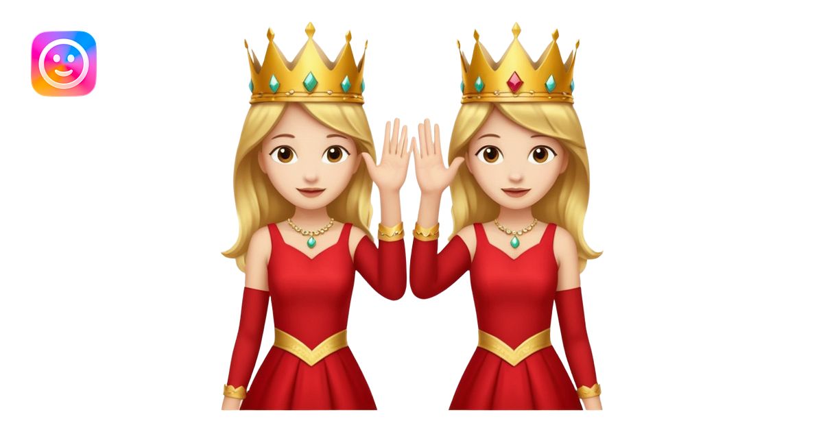 Two women wearing crowns and identical outfits giving each other a high ...